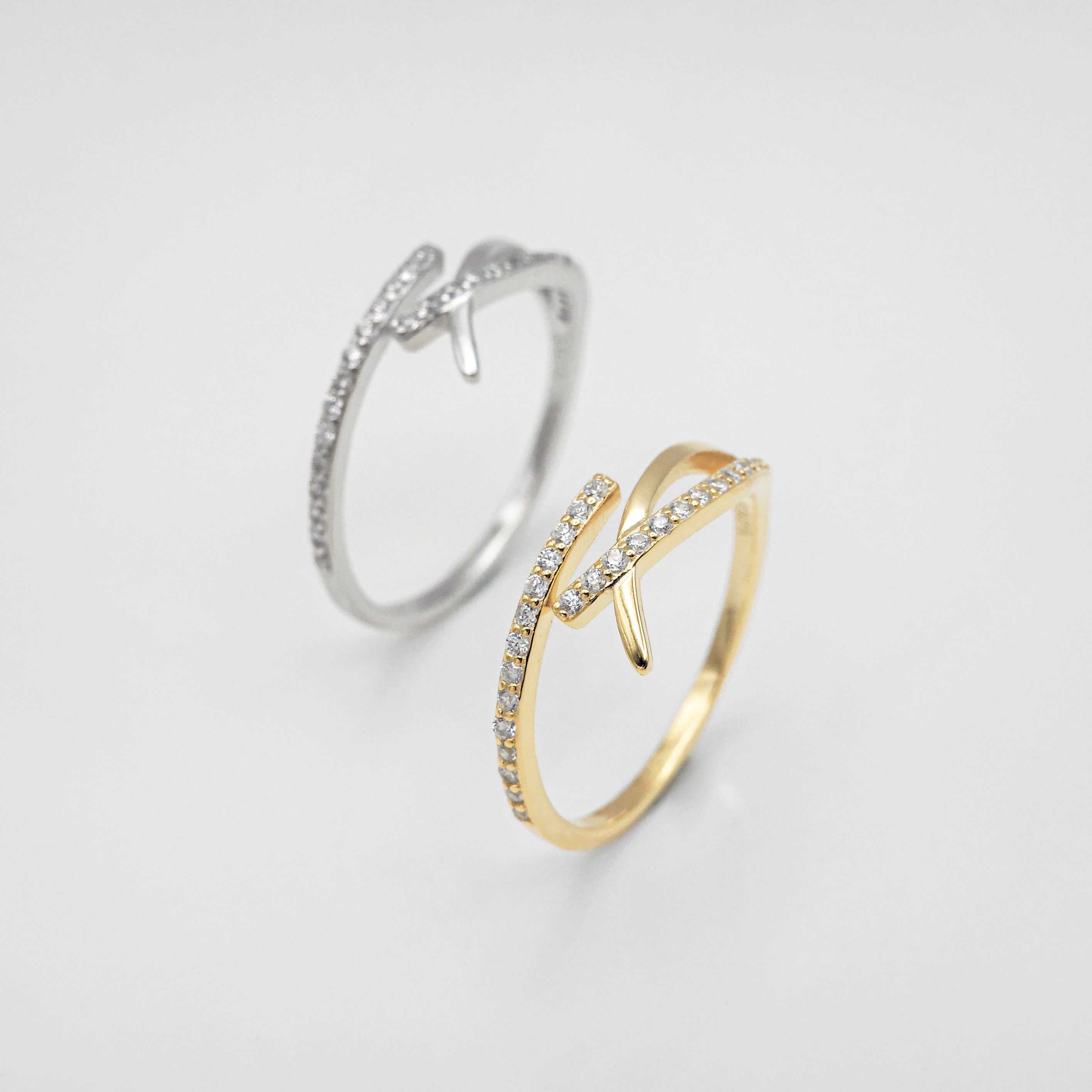 925純銀排鑽交叉開口戒 925 Sterling Silver Intersection Crystal Ring – Ginkawa Design